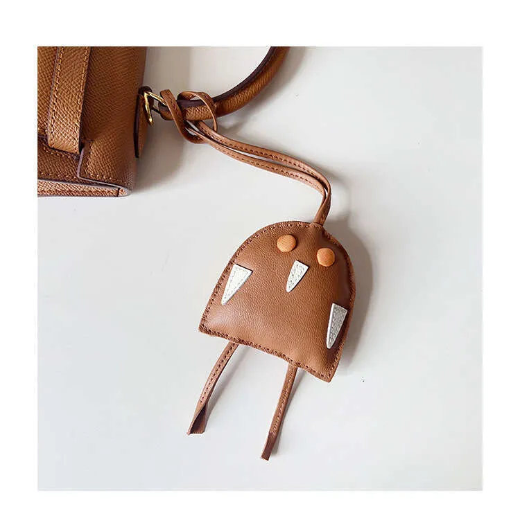 Leather Owl Keychain Hand-Stitched Black Car Mirror Hanging Ornament ...