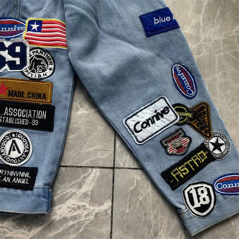 Spring and Autumn Men's Embroidered Denim Jacket, Trendy Handsome Slim ...