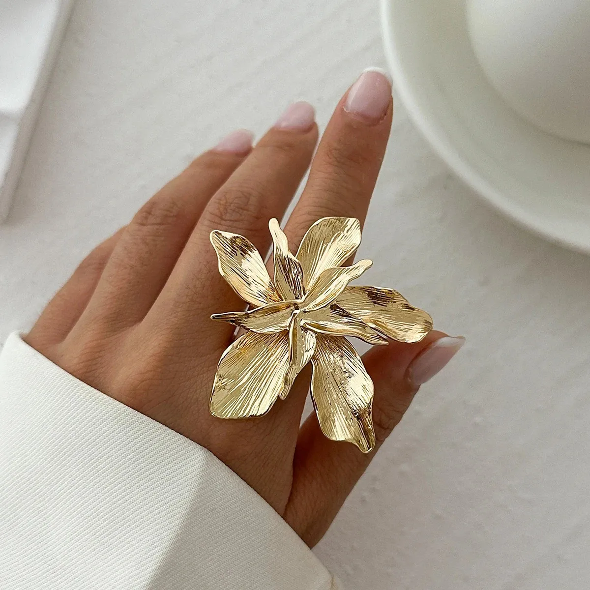IngeSightZ Exaggerated Bilayer Big Flower Ring for Women, Personality ...