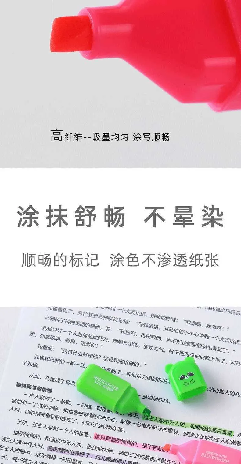 Kawaii Highlighters Fluorescent Pens Cute Bear Oblique Tip For Meetings ...