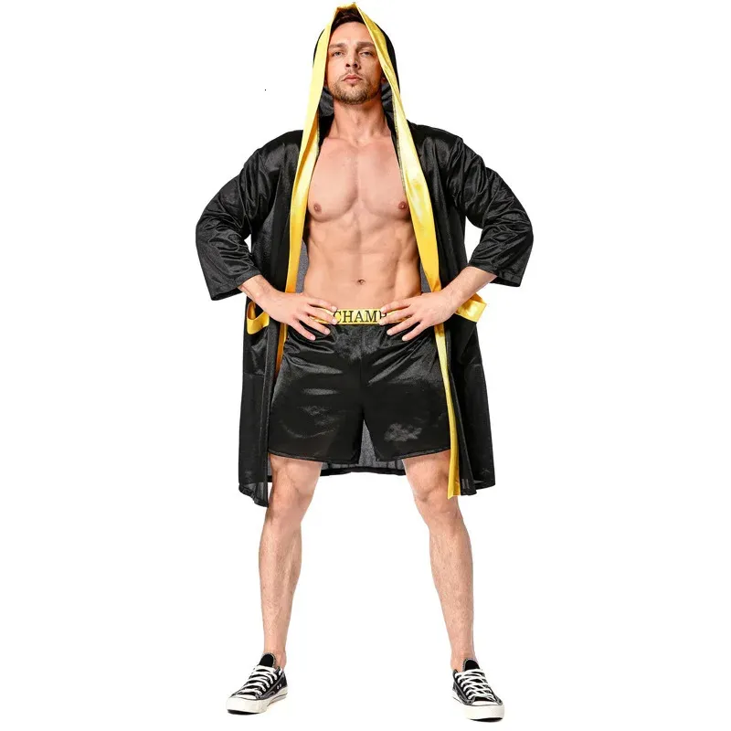 Men's Hooded Long Sleeve Boxing Cloak Robe Latex Uniform With Belt Edge ...