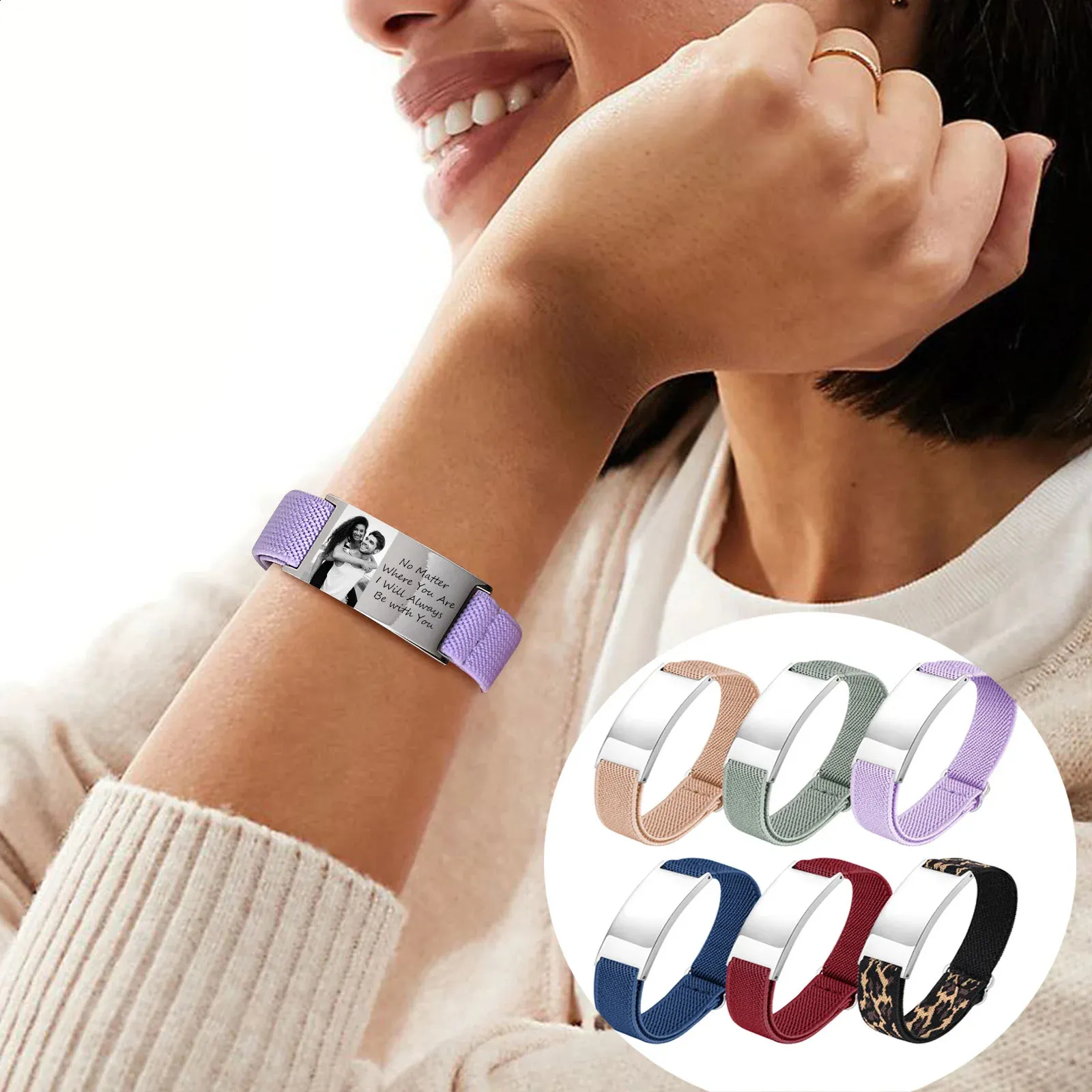 Custom Po Elastic Bracelet for Women Men, Waterproof Military Chain ...