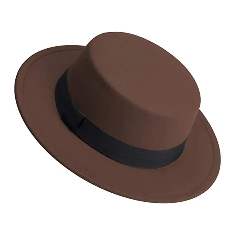 Men Women White Fedora Hat Flat Top Felt Pork Pie Hat Wide Brim Church ...