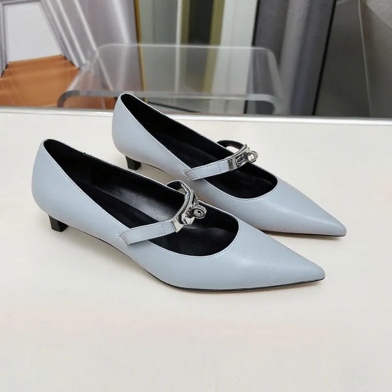 Bulk Designer Leather Pointed High Heels For Women Metal Buckle Dress ...