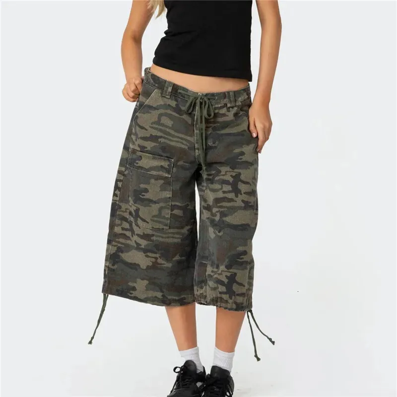 Women's Retro Cargo Denim Shorts Vintage Camouflage Print Loose ...
