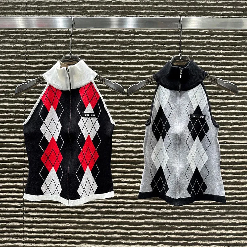 Argyle Pattern Vest for Women, Stand Collar, Y2K Style Knitted ...