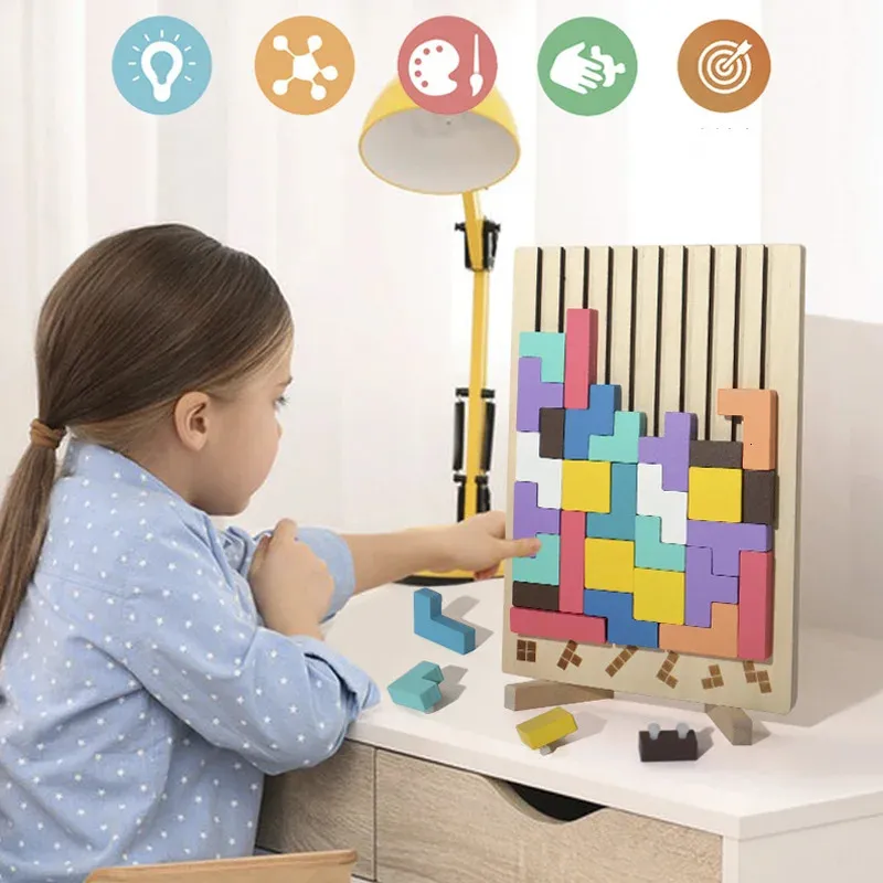Wooden 3D Russian Blocks Puzzle Brain Teasers Toy Tangram Jigsaw ...