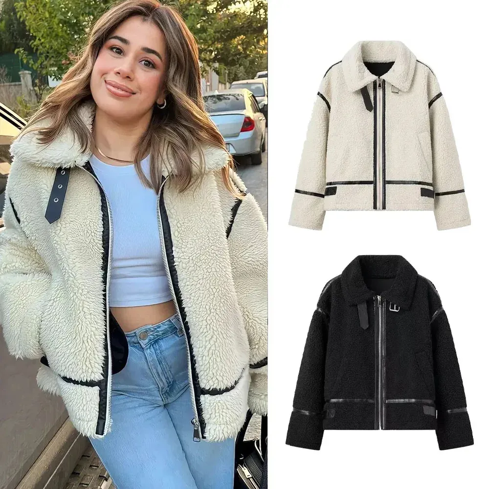 Flip Collar Color Lamb Wool Jacket Warm And Comfortable In Autumn ...