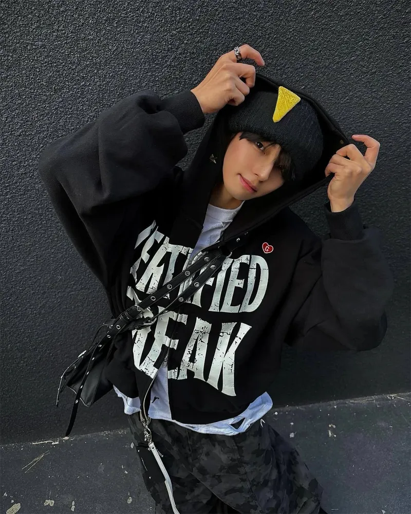 Fashion Vintage Slogan Retro Zipper Hoodie Cotton High-Street Short ...