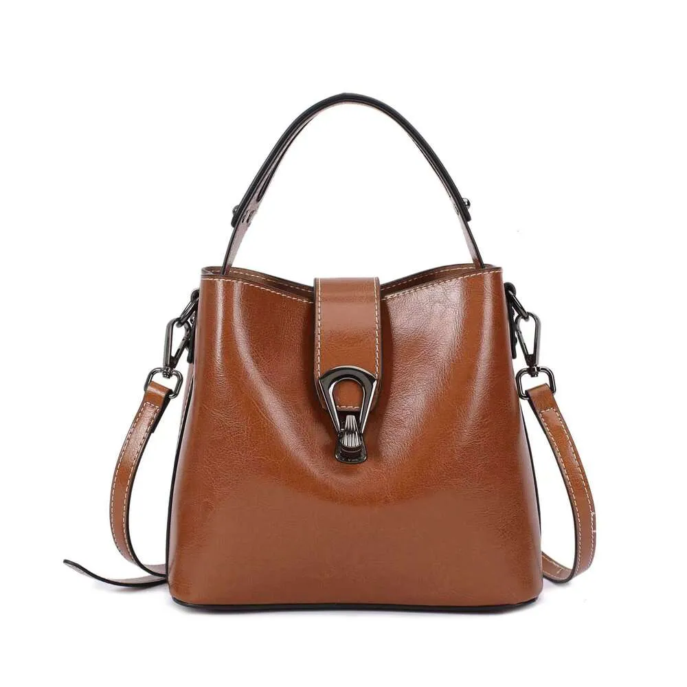 Summer Bucket Bag for Women, Genuine Leather Shoulder Crossbody Bag ...