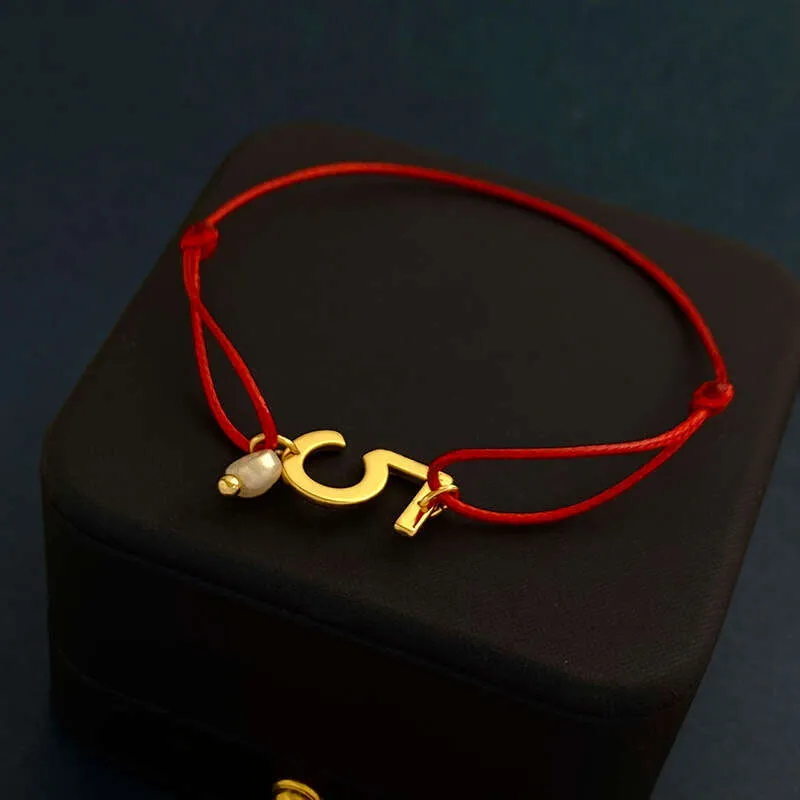 Style Lucky Number 5 Red String Bracelet with Baroque Freshwater Pearl ...