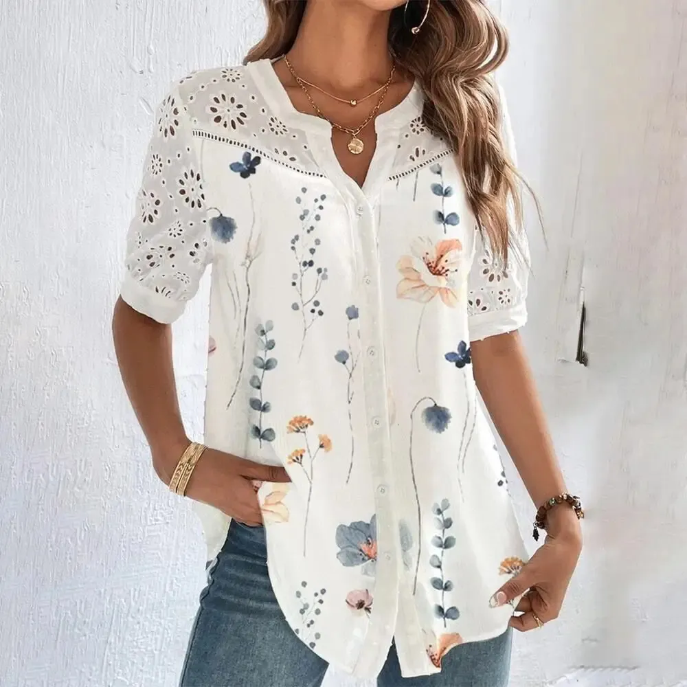 Lace Blouse Woman Casual Loose Short Sleeve Acetate Shirt for Formal ...