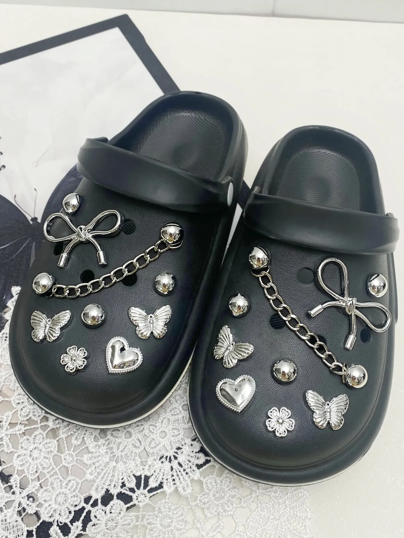 Silver Abs Pearl Chain Bow Butterfly Heart Flower Shoe Buckle Diy ...