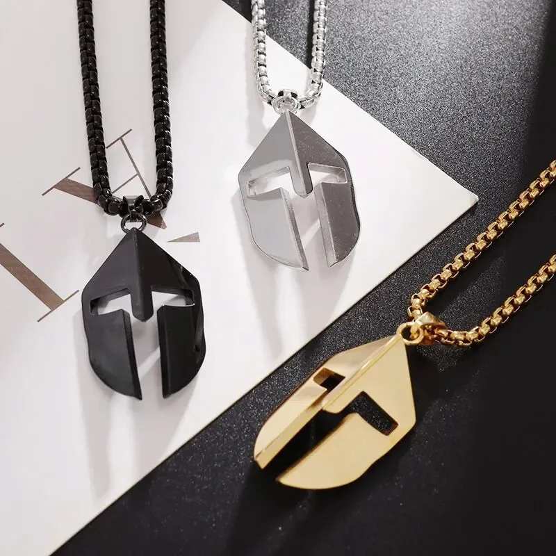 Retro Victory Ares Spartan Helmet Pendant Necklace - Stainless Steel ...
