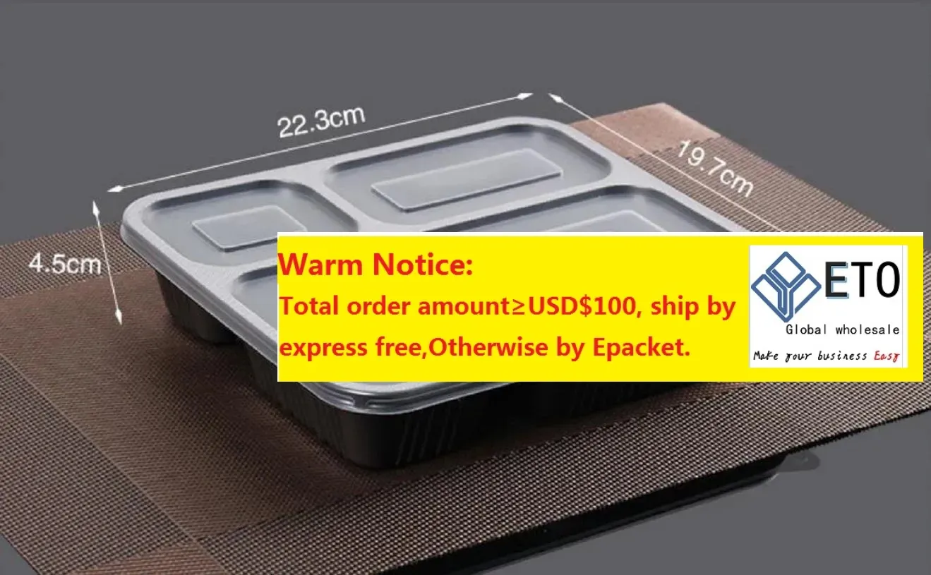 4 Compartment Disposable Bento Boxes Premium PP Food Containers For ...