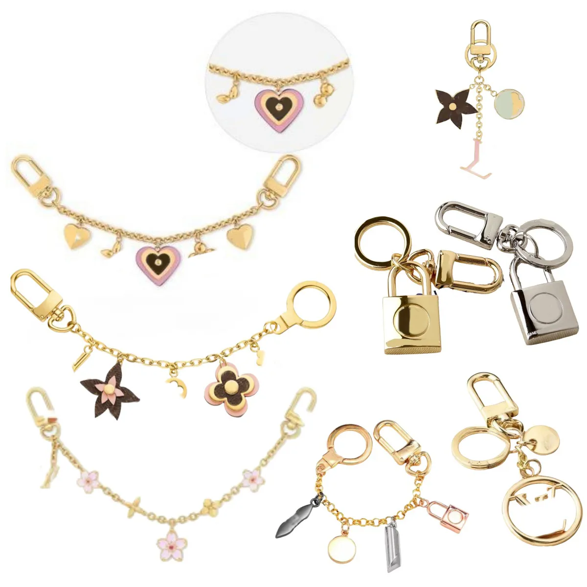 Designer key rings metal car keychain with 14K gold plated alloy and ...