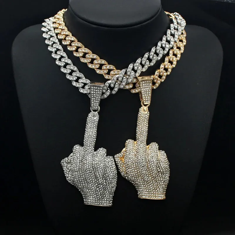 Hip Hop Big Polite Gesture Middle Finger Pendant Hand Necklace With ...