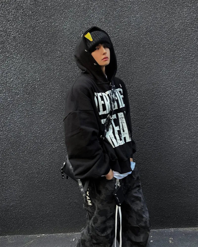 Fashion Vintage Slogan Retro Zipper Hoodie Cotton High-Street Short ...