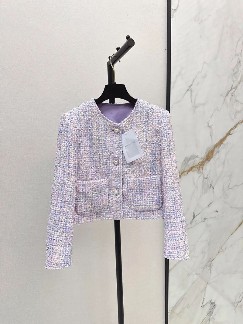 WS5S04 Lavender Tweed Jacket Long Sleeve Single Breasted Coat With ...