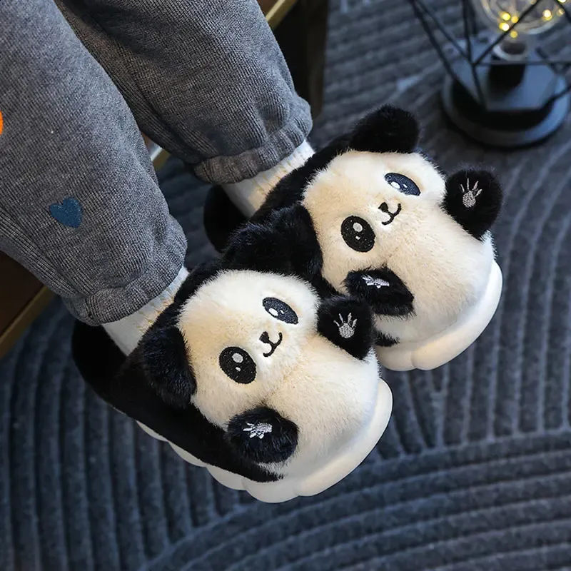 250904 Panda Plush Childrens Winter Slippers Soft Non Slip Bottom ...