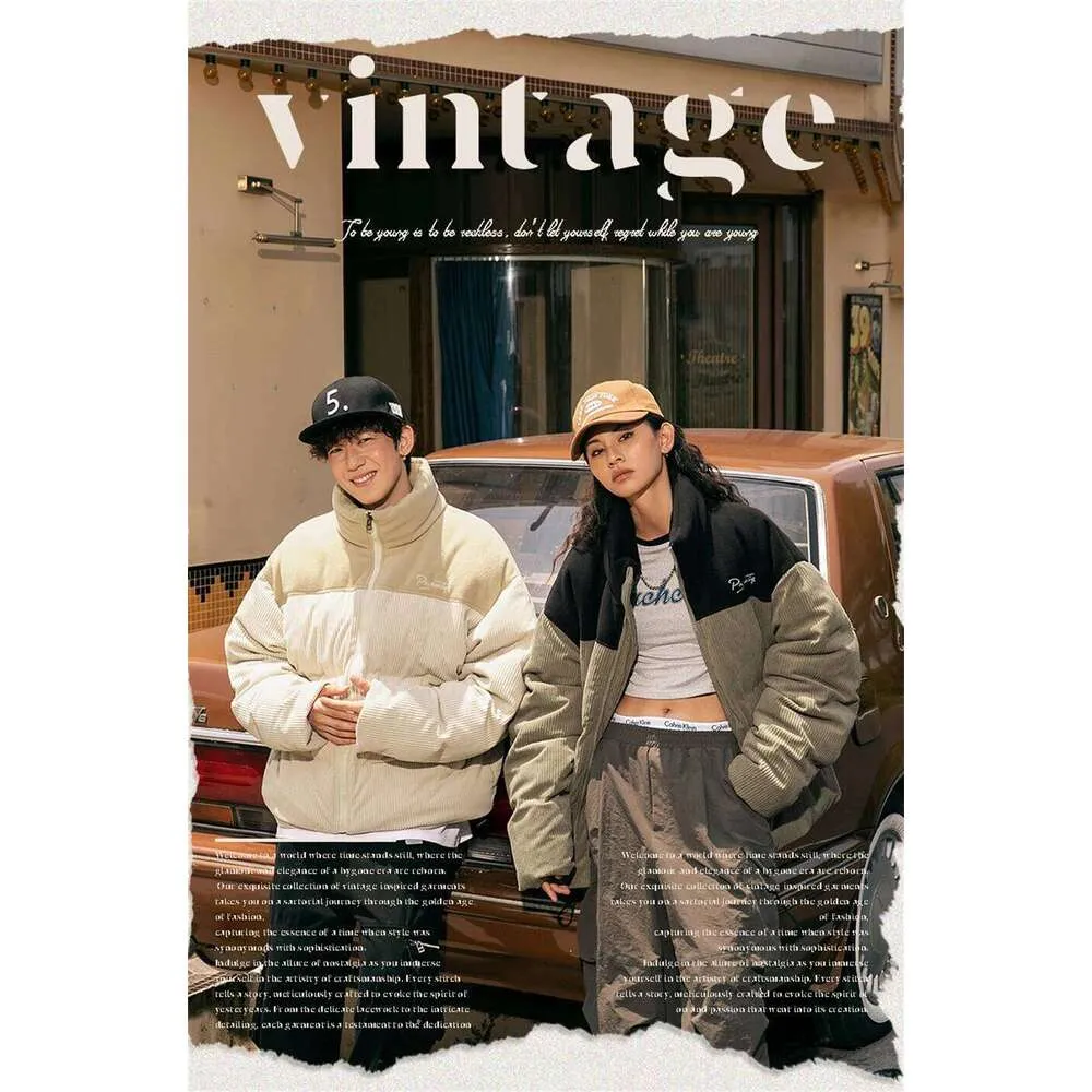 Corduroy Puffer Jacket Men's Oversized Harajuku Hip Hop Padded Bubble ...