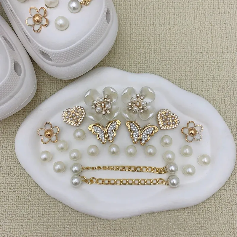 Fashion Diy Shoe Jewelry Set: Diamond Butterfly Pearl Flower Detachable ...