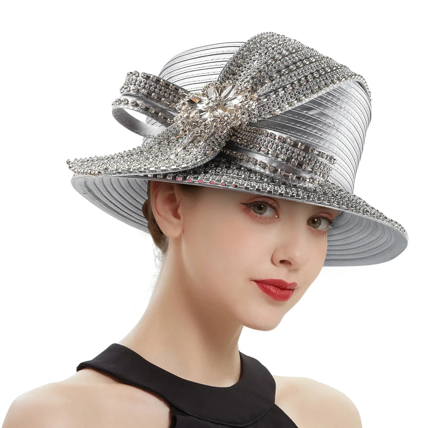 Women's Satin Sun Hat for Wedding Party Fascinator, Church Banquet ...