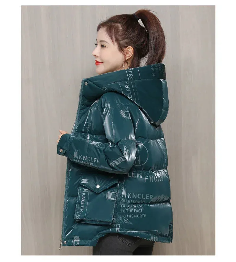 Down Cotton Jacket For Women's Winter Wear: Korean Style Printed Short ...