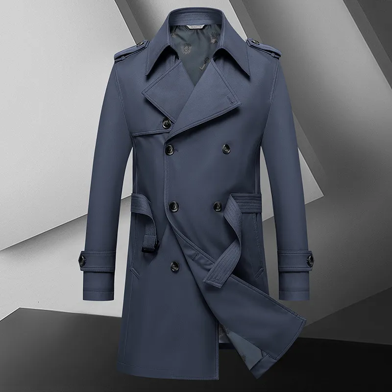 Mens waterproof trench coat slim double-breasted polyester fiber lapel ...
