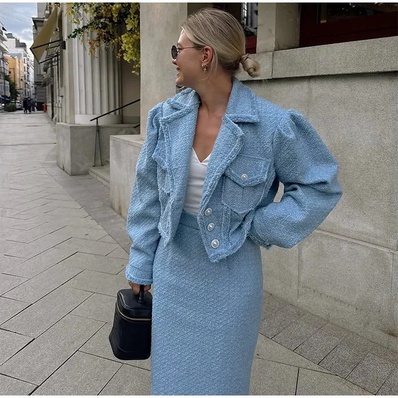 Elegant Women's Short Cropped Jacket and Skirt Set, 2-Piece Office Wear ...