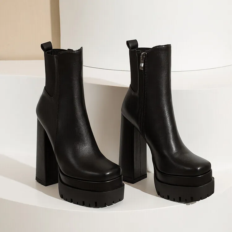 Womens square toe short boots with double-layer water-resistant upper ...