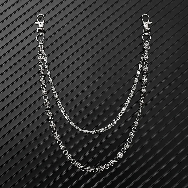 Hip Hop Double Layer Metal Cross Jeans Waist Chain Unisex Keychain ...