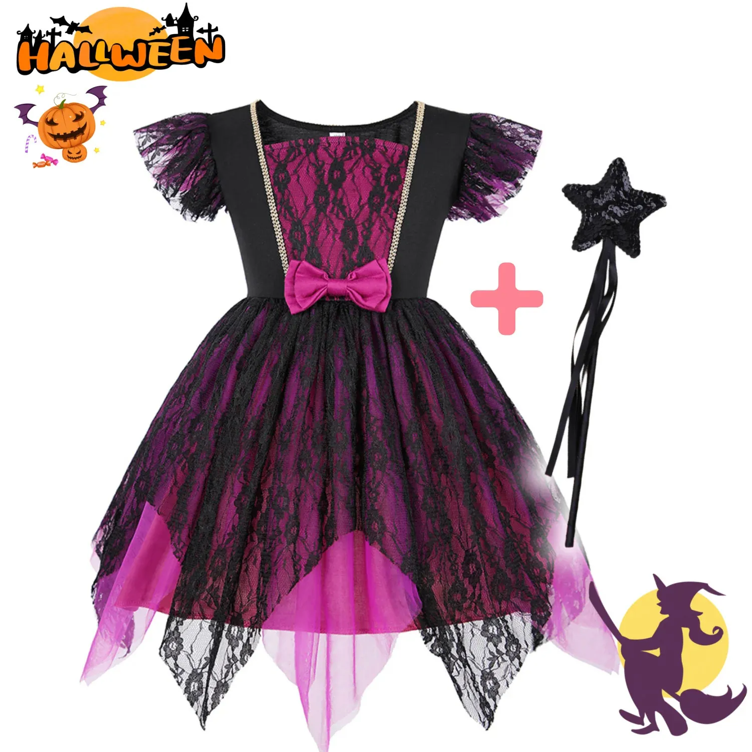 Lace Halloween Costume for Kids Girls Witch Cosplay Fancy Dress ...