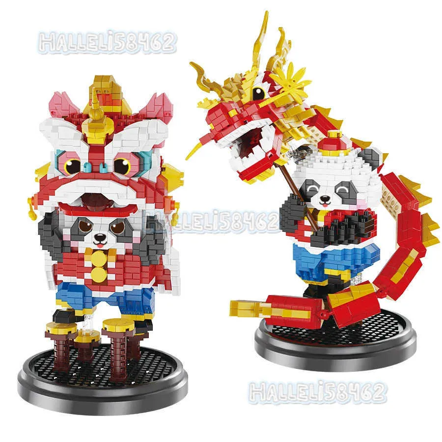 Happy New Year Kids Toys Panda Building Blocks Micro Blocks Dragon Lion ...