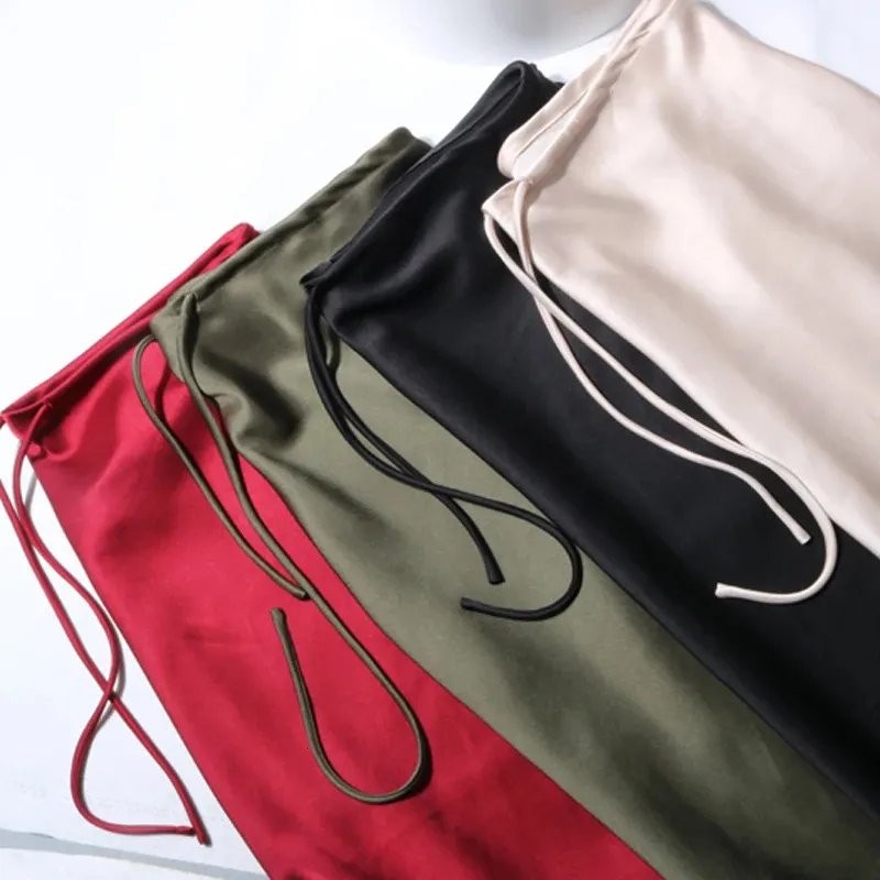 In Spring Summer, Women's Solid Color Satin Long Skirt, High Waist ...