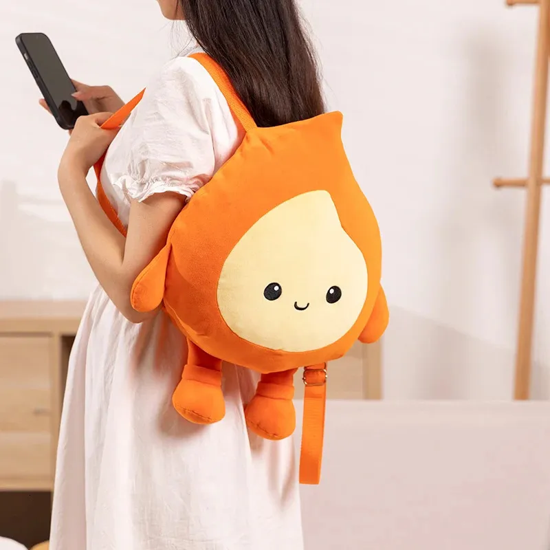 Cute 30CM Cartoon Little Fire Man Plush Orange Backpack For Couples ...