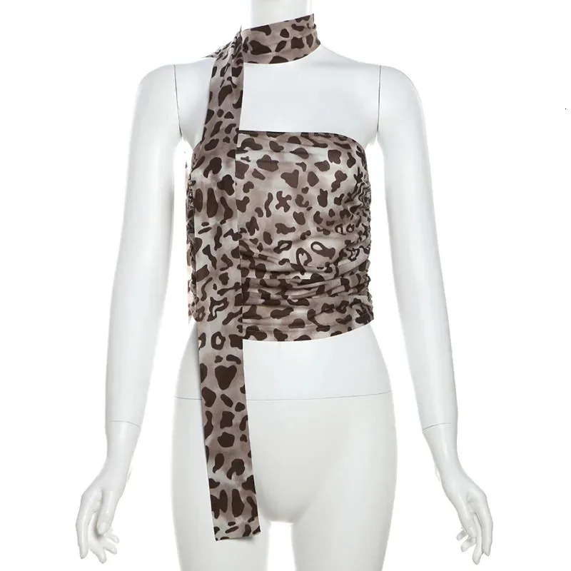 Women's Tulle Leopard Print Off-the-Shoulder Bandeau Top - Straight-Cut ...