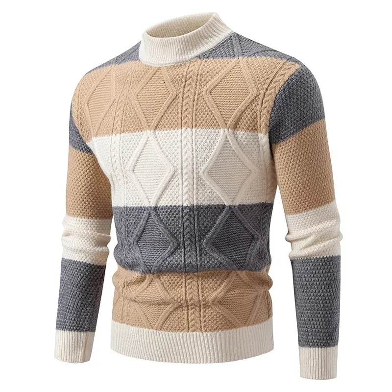 2025 Men's Autumn and Winter Casual Warm Color Block Knit Sweater Tops ...