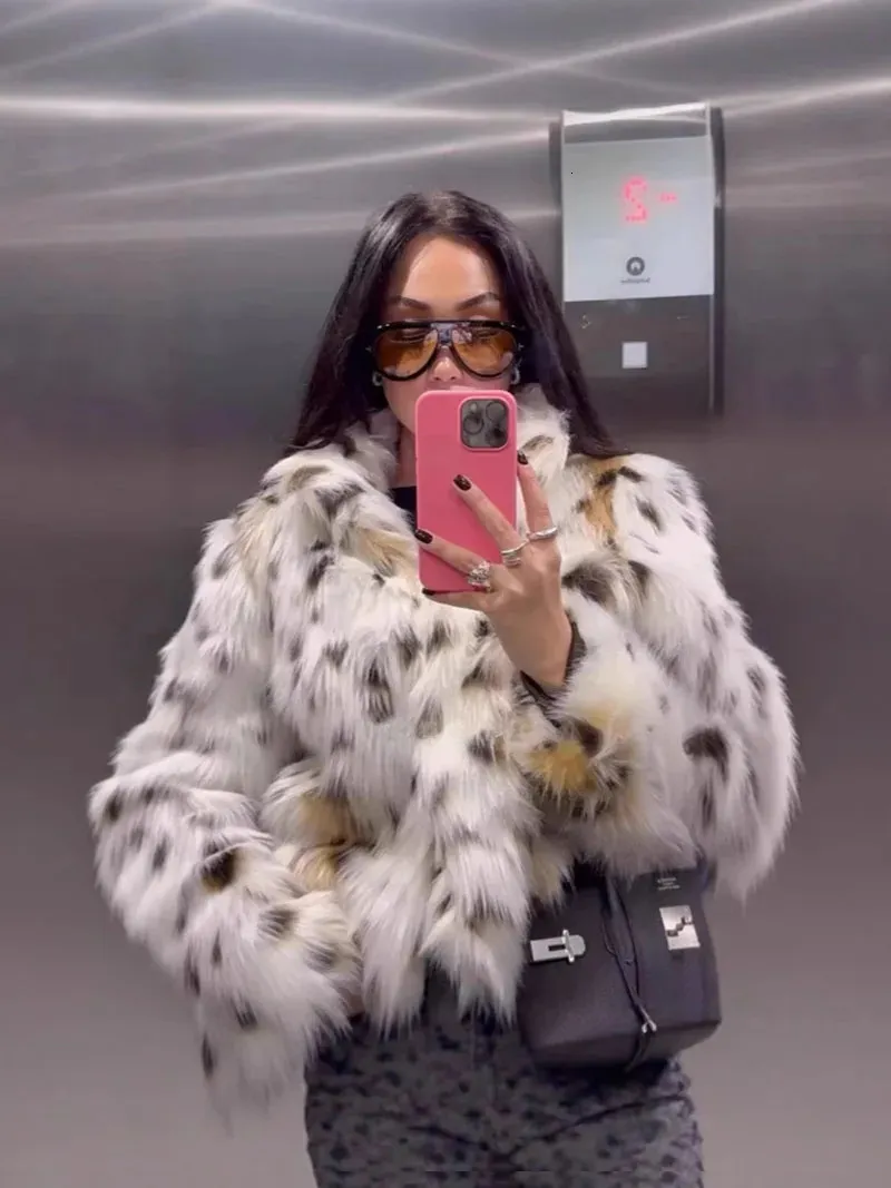 ZADORIN Chic Stand Collar Leopard Faux Fur Coats For Woman Clothing ...