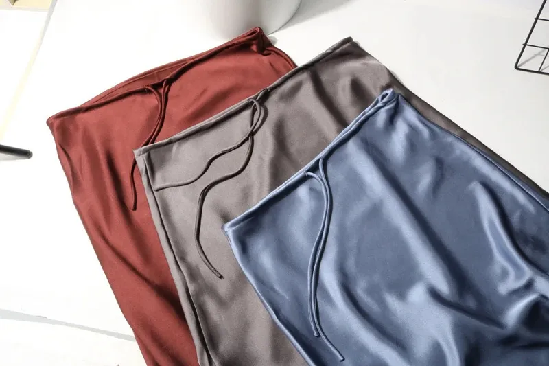 In Spring Summer, Women's Solid Color Satin Long Skirt, High Waist ...