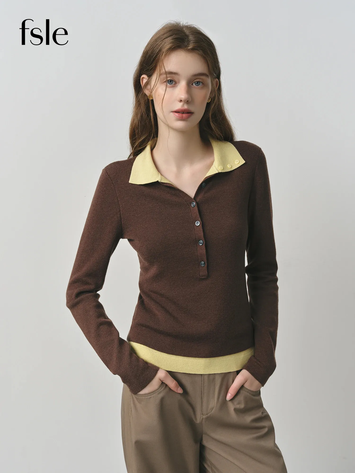 FSLE 2025 Autumn Womens Two Color Knit Sweater Loose Fit Batwing Sleeve ...