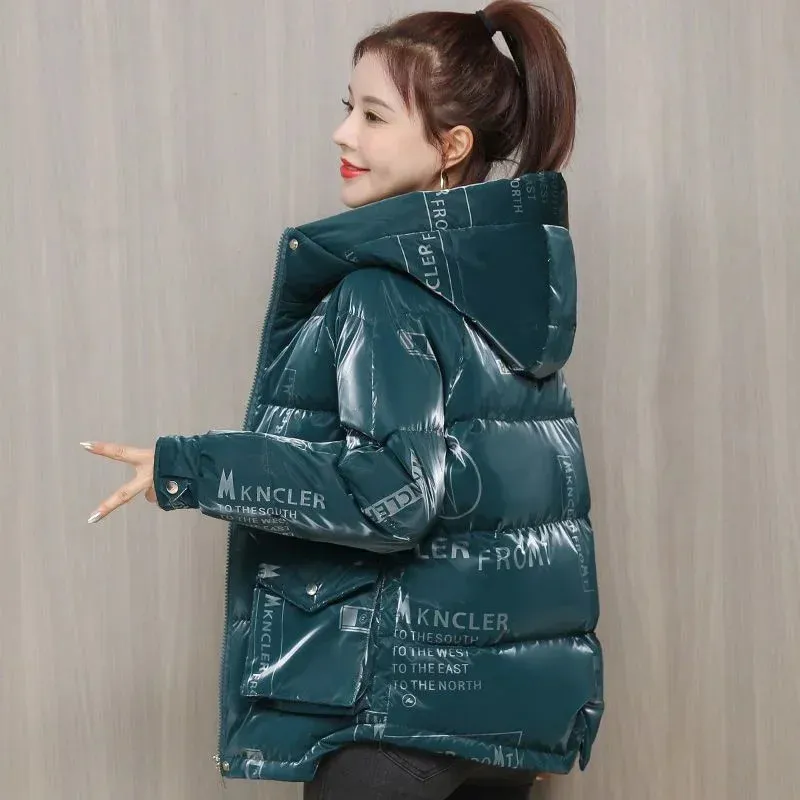 Down Cotton Jacket For Women's Winter Wear: Korean Style Printed Short ...