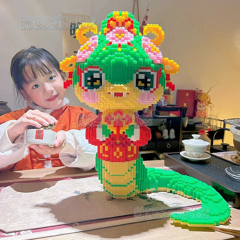 2025 Snake New Super Large Green Snake Building Blocks Snake Princess ...
