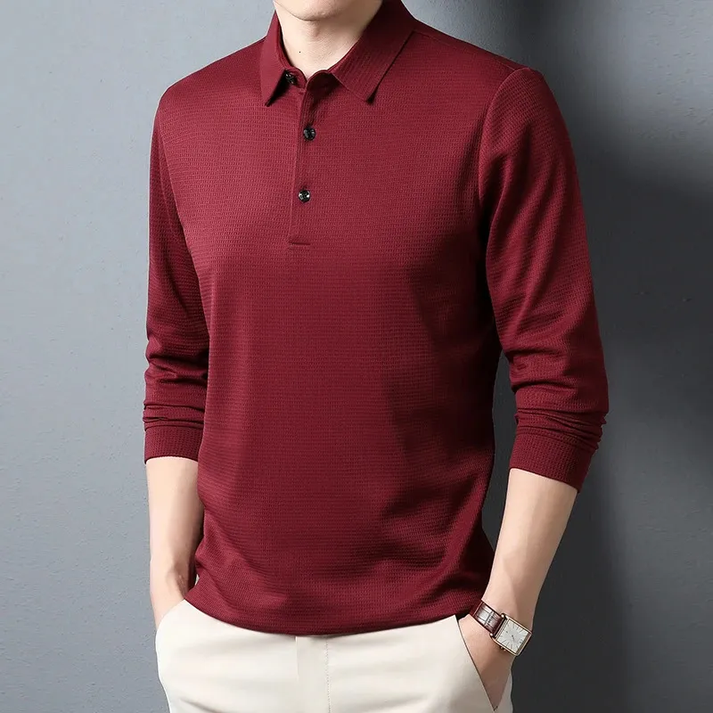 Men's Business Casual Polo Long Sleeve T-Shirt Summer Comfortable Top ...