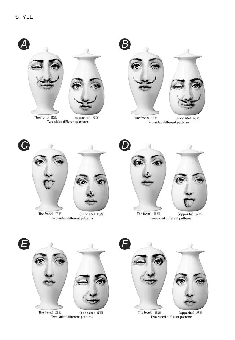 Funny Creative Flower Pot European Tablet Vases Double Side Face Style ...