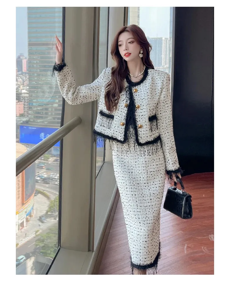 Women's Two-Piece Acetate Skirt and Short Jacket Set with Sheer ...