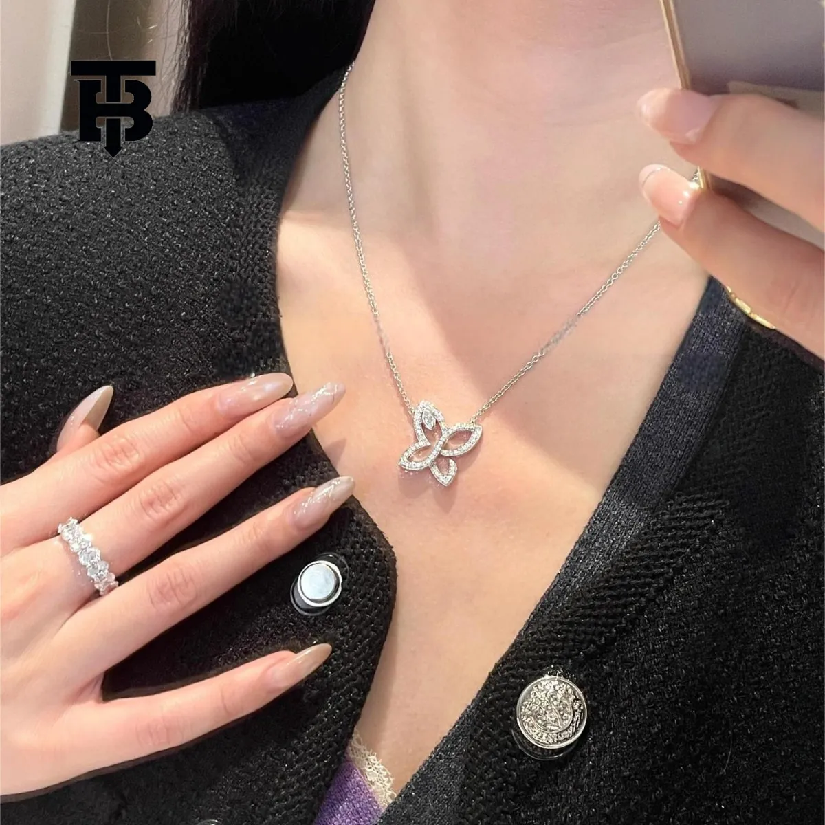 TB BHULAMTE Phantom Butterfly Set With Diamond Clover Necklace Women's ...