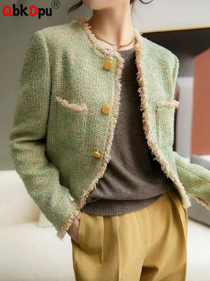 Korean Fashion Tweed Jackets Tops Women Casual Oneck Single Breasted ...