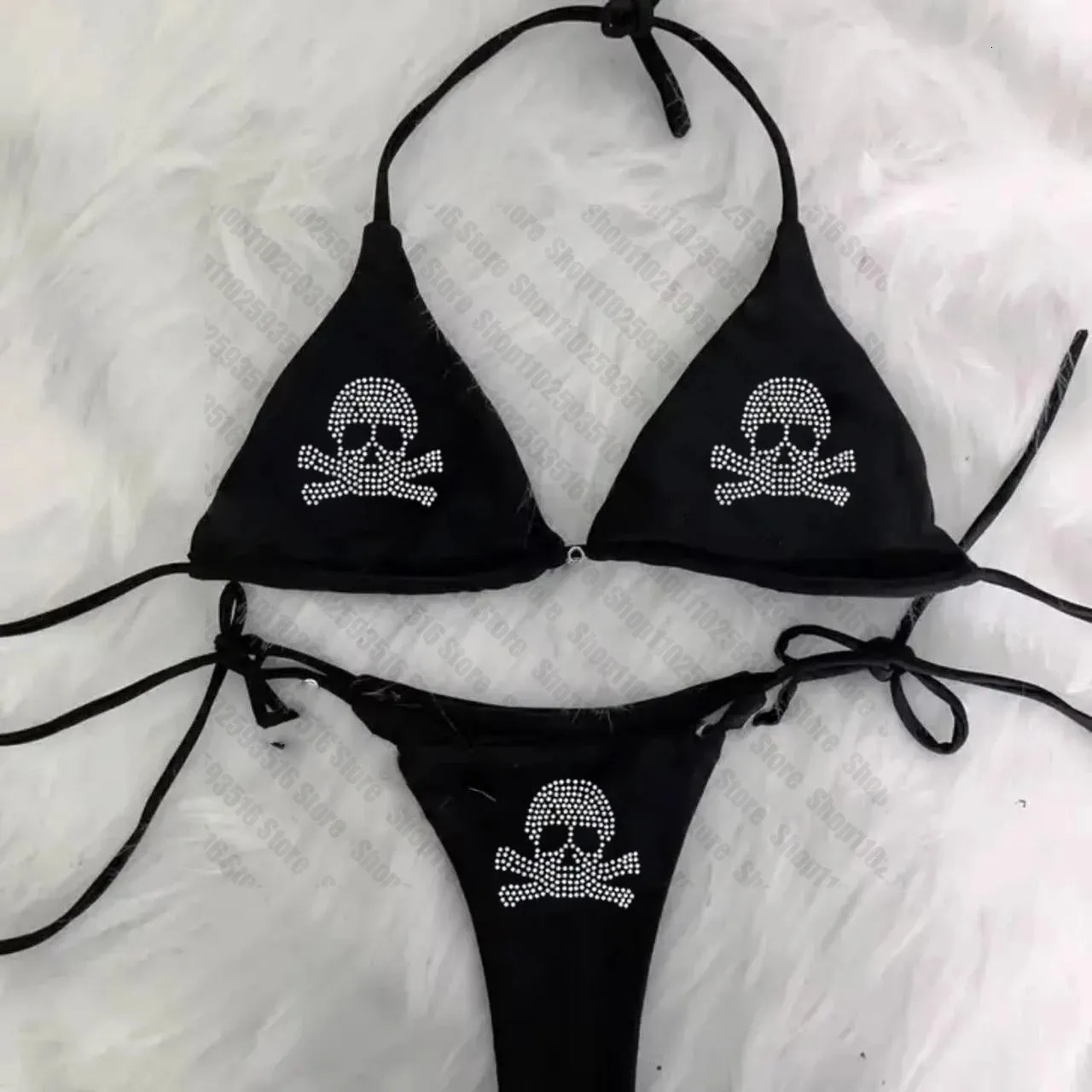 Y2K Bikini Set Rhinestones Skull Emo Swimsuit Women... From Bigwang02 ...