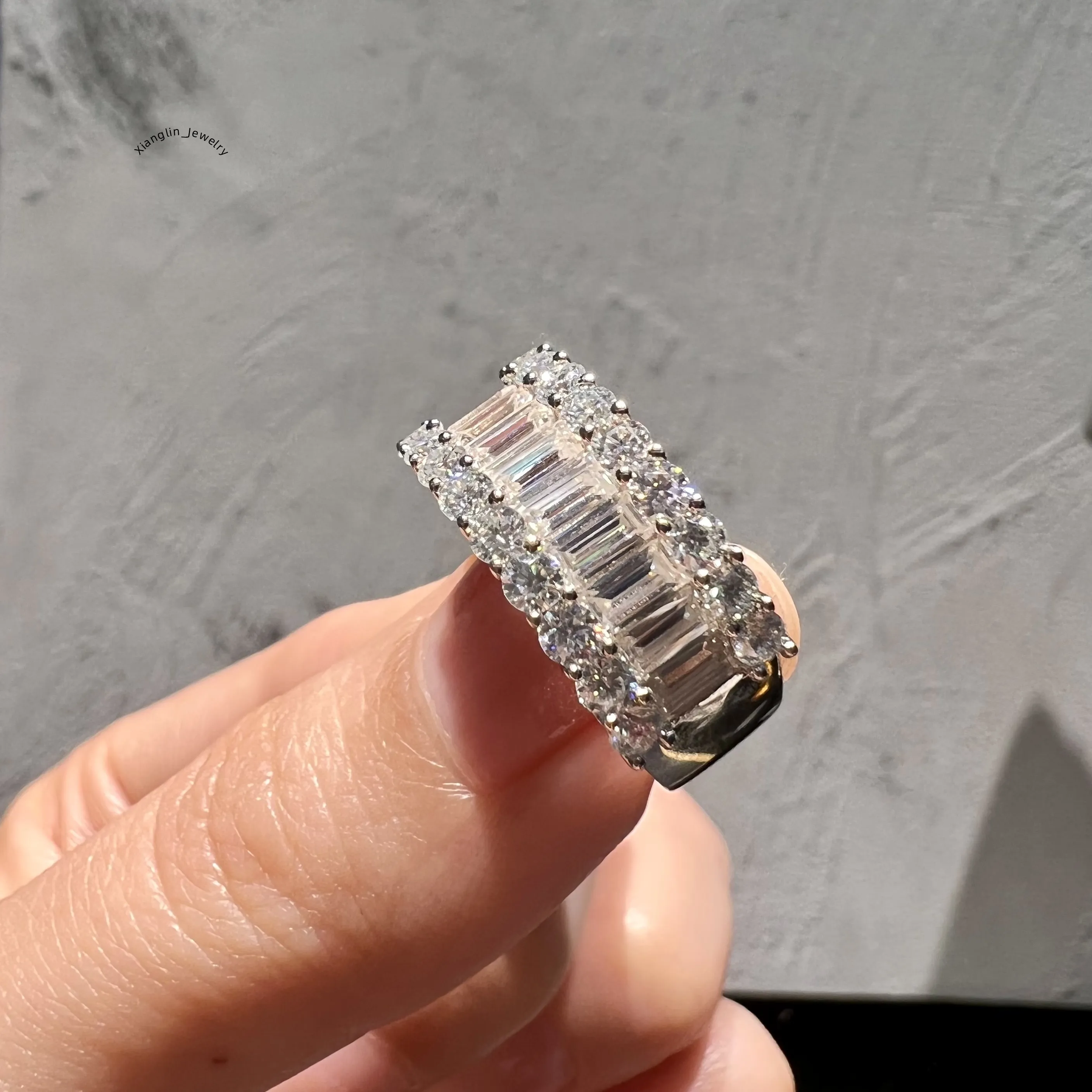GRA Certified 925 Sterling Silver Moissanite VVS Baguette Eternity ...